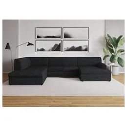 Wohnlandschaft DOMO collection "Topper U-Form" Sofas Gr. B/H/T: 320cm x 78cm x 213cm, Struktur, Ottomane links, Ohne Bettfunktion, grau (anthrazit-gr) wahlweise mit Bettfunktion