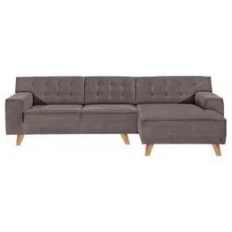 Ecksofa Tom Tailor HOME "NORDIC CHIC" Sofas Gr. B/H/T: 266cm x 77cm x 151cm, Vintage Webstoff TUS, Recamiere rechts, braun (brown tus 4) mit Recamiere, im Retrolook, Füße Buche natur