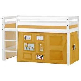 Hochbett Hoppekids "ECO Dream, Kinderbett, Spielbett, Halbhohes Bett aus Massivholz" Hochbetten Gr. nicht umbaubar, Liegefläche B/L: 70 cm x 160 cm, Schaumstoffmatratze, gelb (weiß, curry, fenster) Baby Kinderbett Hochbett inkl. Vorhang-Set Creator, Bettgröße & Matratze wählbar