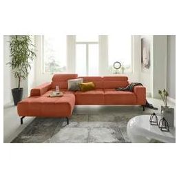 Ecksofa DOMO collection "Cunelli L-Form" Sofas Gr. B/H/T: 292cm x 79cm x 175cm, Struktur fein, Recamiere links, Mit Kopfteilverstellung, orange wahlweise inklusive 6-fach verstellbarer Kopfteilverstellung