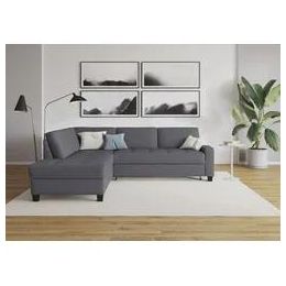 Ecksofa DOMO collection "Florentina L-Form" Sofas Gr. B/H/T: 243cm x 84cm x 209cm, Webstoff, Ottomane links, Mit Bettfunktion, grau wahlweise mit Bettfunktion, Kontrastnaht