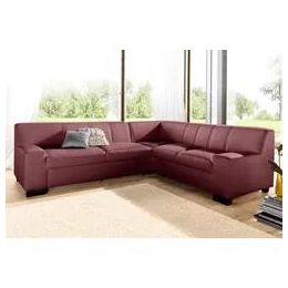 Ecksofa DOMO collection "Norma L-Form" Sofas Gr. B/H/T: 247cm x 74cm x 212cm, Kunstleder SOFTLUX, langer Schenkel links, ohne Bettfunktion, rot (karminrot) wahlweise mit Bettfunktion