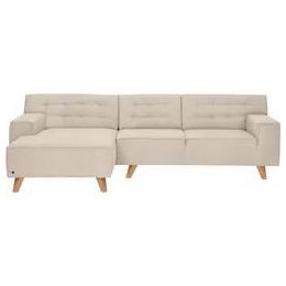 Ecksofa Tom Tailor HOME "NORDIC CHIC" Sofas Gr. B/H/T: 266cm x 77cm x 151cm, Samtstoff STC, Recamiere links, beige (ivory stc 1) mit Recamiere, im Retrolook, Füße Buche natur