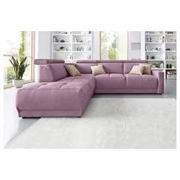 Ecksofa DOMO collection "Ava L-Form" Sofas Gr. B/H/T: 266cm x 84cm x 99cm, Struktur fein, Ottomane links, ohne Funktion, lila (flieder) mit Ottomane, Federkern wahlweise Kopfteilverstellungen