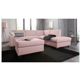 Ecksofa DOMO collection "Florentina L-Form" Sofas Gr. B/H/T: 243cm x 84cm x 209cm, Struktur fein, Ottomane rechts, Ohne Bettfunktion, rosa (flamingo) wahlweise mit Bettfunktion, Kontrastnaht