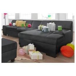 Ecksofa DOMO collection "Norma L-Form" Sofas Gr. B/H/T: 268cm x 74cm x 153cm, Kunstleder SOFTLUX, Recamiere rechts, ohne Bettfunktion, schwarz wahlweise mit Bettfunktion