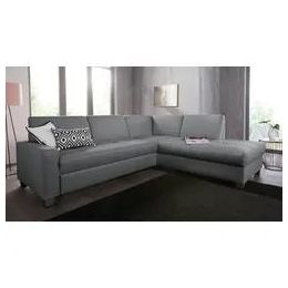 Ecksofa DOMO collection "Florentina L-Form" Sofas Gr. B/H/T: 243cm x 84cm x 209cm, Luxus-Microfaser Chenilleoptik, Ottomane rechts, Ohne Bettfunktion, grau (dunkelgrau) wahlweise mit Bettfunktion, Kontrastnaht