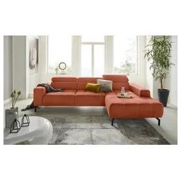 Ecksofa DOMO collection "Cunelli L-Form" Sofas Gr. B/H/T: 292cm x 79cm x 175cm, Struktur fein, Recamiere rechts, Mit Kopfteilverstellung, orange wahlweise inklusive 6-fach verstellbarer Kopfteilverstellung