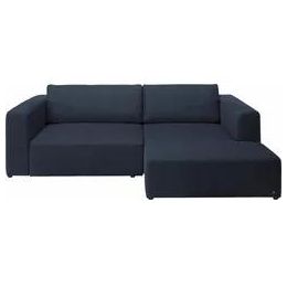 Ecksofa Tom Tailor HOME "HEAVEN STYLE S" Sofas Gr. B/H/T: 242cm x 85cm x 162cm, Struktur fein TBO, Recamiere rechts, ohne Bettfunktion-ohne Bettkasten-Kunststofffuß, blau (schwarz navy tbo 6) aus der COLORS COLLECTION, wahlweise mit Bettfunktion & Bettkasten