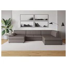 Wohnlandschaft DOMO collection "Topper U-Form" Sofas Gr. B/H/T: 320cm x 78cm x 213cm, Kunstleder SOFTLUX, Ottomane rechts, Ohne Bettfunktion, braun (schlamm) wahlweise mit Bettfunktion