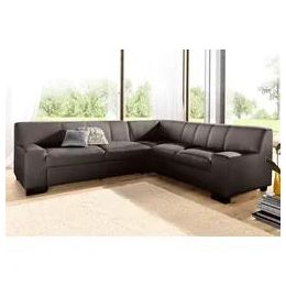 Ecksofa DOMO collection "Norma L-Form", braun, B:247cm H:74cm T:212cm, Microfaser PRIMABELLE (100% Polyester), Kunstleder SOFTLUX, Struktur (90% Polyester, 10% Polyacryl), NaturLEDER (echtes Rindsleder), Sofas, wahlweise mit Bettfunktion