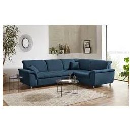 Ecksofa DOMO collection "Franzi L-Form" Sofas Gr. B/H/T: 267cm x 81cm x 214cm, Struktur fein, langer Schenkel links, ohne Kopfteilverstellung-ohne Bettfunktion, blau (dunkelblau) wahlweise mit Kopfteilverstellung (dann Breite: 275 cm)