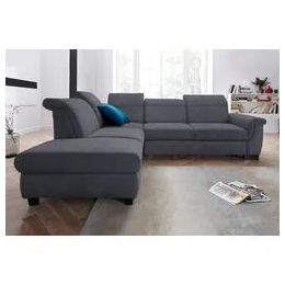 Ecksofa DOMO collection "Sully L-Form" Sofas Gr. B/H/T: 273cm x 84cm x 228cm, Luxus-Microfaser, Ottomane links, mit Bettfunktion-mit Rückenverstellung, grau (dunkelgrau) wahlweise mit Bettfunktion und Kopf- bzw. Rückenverstellung