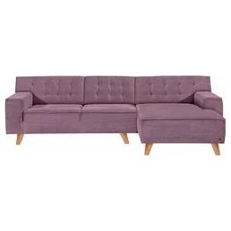 Ecksofa Tom Tailor HOME "NORDIC CHIC" Sofas Gr. B/H/T: 266cm x 77cm x 151cm, Vintage Webstoff TUS, Recamiere rechts, lila (soft purple tus 38) mit Recamiere, im Retrolook, Füße Buche natur