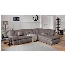 Ecksofa DOMO collection "Mona L-Form" Sofas Gr. B/H/T: 271cm x 80cm x 213cm, Struktur fein, Ottomane rechts, mit Bettfunktion-mit Armlehnenfunktion, grau (stone) wahlweise mit Bett- und Armlehnfunktion