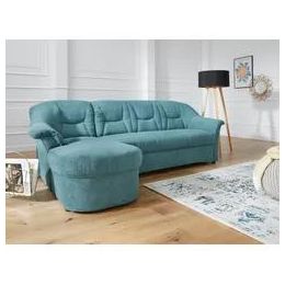 Ecksofa DOMO collection "Sarafina L-Form" Sofas Gr. B/H/T: 232cm x 83cm x 146cm, Chenille, Recamiere links, mit Bettfunktion-mit Federkern, blau (petrol) wahlweise mit Bettfunktion, optional Federkern