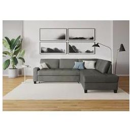 Ecksofa DOMO collection "Florentina L-Form" Sofas Gr. B/H/T: 243cm x 84cm x 209cm, Luxus-Microfaser, Ottomane rechts, Mit Bettfunktion, grau (dunkelgrau) wahlweise mit Bettfunktion, Kontrastnaht