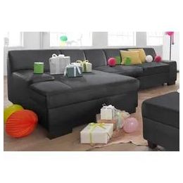 Ecksofa DOMO collection "Norma L-Form" Sofas Gr. B/H/T: 268cm x 74cm x 153cm, Kunstleder SOFTLUX, Recamiere links, ohne Bettfunktion, schwarz wahlweise mit Bettfunktion