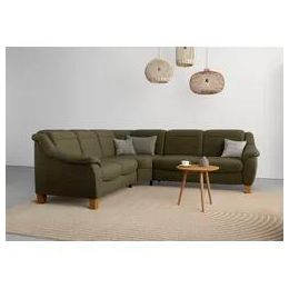 Ecksofa Home Affaire "Caldera L-Form" Sofas Gr. B/H/T: 270cm x 91cm x 250cm, Struktur, langer Schenkel rechts, ohne Kopfteilverstellung-ohne Bettfunktion-ohne Schubkasten, grün (khaki) Federkern, wahlweise mit Kopfteilverstellung, Bettfunktion, Bettkasten