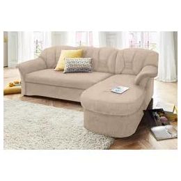 Ecksofa DOMO collection "Elva L-Form" Sofas Gr. B/H/T: 240cm x 84cm x 82cm, Microfaser PRIMABELLE, Recamiere rechts, ohne Federkern-mit Bettfunktion, beige (natur) wahlweise mit Bettfunktion und Federkern