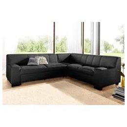 Ecksofa DOMO collection "Norma L-Form" Sofas Gr. B/H/T: 247cm x 74cm x 212cm, Kunstleder SOFTLUX, langer Schenkel links, mit Bettfunktion, schwarz wahlweise mit Bettfunktion