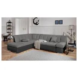 Ecksofa DOMO collection "Mona L-Form" Sofas Gr. B/H/T: 271cm x 80cm x 213cm, Kunstleder SOFTLUX-Struktur fein, Ottomane links, mit Bettfunktion-ohne Armlehnenfunktion, schwarz (schwarz/grau) wahlweise mit Bett- und Armlehnfunktion