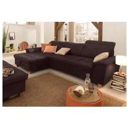 Ecksofa Home Affaire "Lyla L-Form", braun, B:279cm H:81cm T:170cm, Sofas, mit Recamiere, wahlweise mit Rückenfunktion und zusätzlich mit Bett