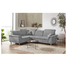 Ecksofa DOMO collection "Franzi L-Form" Sofas Gr. B/H/T: 275cm x 81cm x 214cm, Chenille-Struktur, langer Schenkel rechts, mit Bettfunktion-mit Kopfteilverstellung, grau (hellgrau) wahlweise mit Kopfteilverstellung (dann Breite: 275 cm)