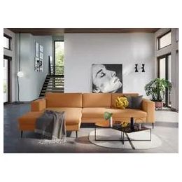 Ecksofa DOMO collection "Modica L-Form" Sofas Gr. B/H/T: 329cm x 81cm x 173cm, Feincord, Recamiere links, orange (pfirsich) moderne Optik mit großzügiger Recamieire, auch in Cord