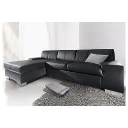 Ecksofa DOMO collection "Star L-Form" Sofas Gr. B/H/T: 248cm x 74cm x 150cm, Kunstleder SOFTLUX, Recamiere links, ohne Bettfunktion, schwarz wahlweise mit Bettfunktion