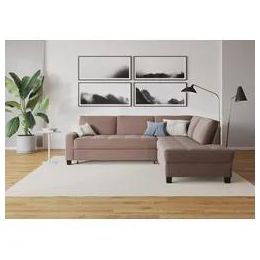 Ecksofa DOMO collection "Florentina L-Form" Sofas Gr. B/H/T: 243cm x 84cm x 209cm, Microvelours, Ottomane rechts, Mit Bettfunktion, grau (taupe) wahlweise mit Bettfunktion, Kontrastnaht