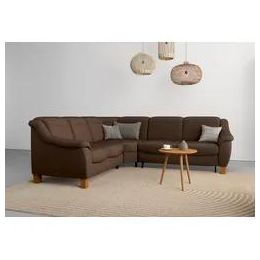 Ecksofa Home Affaire "Caldera L-Form" Sofas Gr. B/T: 270cm x 250cm, Luxus-Microfaser ALTARA NUBUCK, langer Schenkel rechts, mit Kopfteilverstellung-mit Bettfunktion-mit Schubkasten, braun (dunkelbraun) Federkern, wahlweise mit Kopfteilverstellung, Bettfunktion, Bettkasten