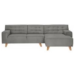 Ecksofa Tom Tailor HOME "NORDIC CHIC" Sofas Gr. B/H/T: 266cm x 77cm x 151cm, Samtstoff STC, Recamiere rechts, grau (basalt stc 9) mit Recamiere, im Retrolook, Füße Buche natur