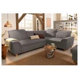 Ecksofa Home Affaire "Lyla L-Form", grau (stone), B:275cm H:81cm T:214cm, Luxus-Microfaser Lederoptik (100% Polyester), Microfaser PRIMABELLE (100% Polyester), Feinstruktur weich (100% Polyester), Sofas, wahlweise mit Rückenfunktion und Bettfunktion