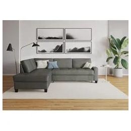 Ecksofa DOMO collection "Florentina L-Form" Sofas Gr. B/H/T: 243cm x 84cm x 209cm, Luxus-Microfaser, Ottomane links, Mit Bettfunktion, grau (dunkelgrau) wahlweise mit Bettfunktion, Kontrastnaht