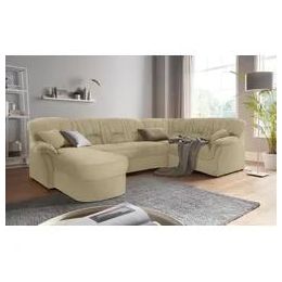 Wohnlandschaft DOMO collection "Bahia U-Form" Sofas Gr. B/H/T: 308cm x 91cm x 200cm, Struktur, Recamiere links, mit Bettfunktion, beige wahlweise mit Bettfunktion