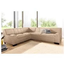 Ecksofa DOMO collection "Norma L-Form" Sofas Gr. B/H/T: 247cm x 74cm x 212cm, Microfaser PRIMABELLE, langer Schenkel rechts, mit Bettfunktion, beige (natur) wahlweise mit Bettfunktion