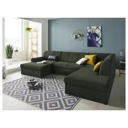 Wohnlandschaft DOMO collection "Topper U-Form" Sofas Gr. B/H/T: 320cm x 78cm x 213cm, Struktur fein, Ottomane rechts, Ohne Bettfunktion, grün wahlweise mit Bettfunktion