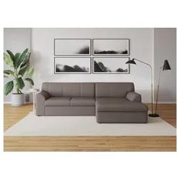 Ecksofa DOMO collection "Topper L-Form" Sofas Gr. B/T: 245cm x 155cm, Kunstleder SOFTLUX, Recamiere rechts, Mit Bettfunktion, braun (schlamm) mit Recamiere, wahlweise Schlaffunktion