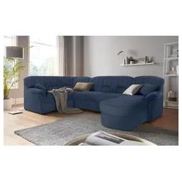 Wohnlandschaft DOMO collection "Bahia U-Form" Sofas Gr. B/H/T: 308cm x 91cm x 200cm, Struktur, Recamiere rechts, ohne Bettfunktion, blau (dunkelblau) wahlweise mit Bettfunktion