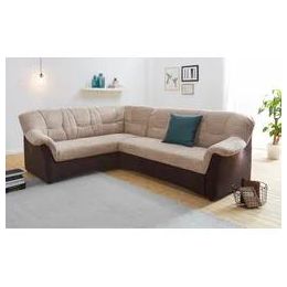 Ecksofa DOMO collection "Sarafina L-Form" Sofas Gr. B/H/T: 240cm x 83cm x 190cm, Microfaser PRIMABELLE-Struktur, langer Schenkel rechts, mit Bettfunktion-mit Federkern, braun (braun, braun, beige) wahlweise mit Bettfunktion, optional Federkern