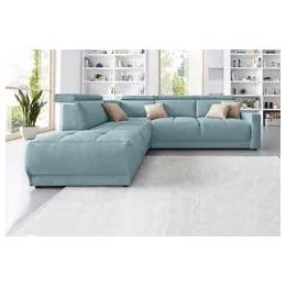 Ecksofa DOMO collection "Ava L-Form" Sofas Gr. B/H/T: 266cm x 84cm x 99cm, Struktur fein, Ottomane links, ohne Funktion, blau (aqua) mit Ottomane, Federkern wahlweise Kopfteilverstellungen