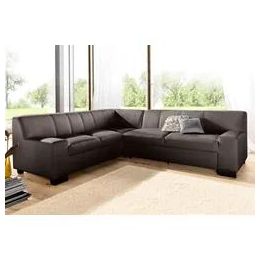 Ecksofa DOMO collection "Norma L-Form", braun, B:247cm H:74cm T:212cm, Microfaser PRIMABELLE (100% Polyester), Kunstleder SOFTLUX, Struktur (90% Polyester, 10% Polyacryl), NaturLEDER (echtes Rindsleder), Sofas, wahlweise mit Bettfunktion