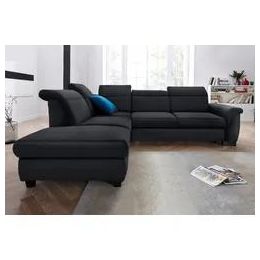 Ecksofa DOMO collection "Sully L-Form" Sofas Gr. B/H/T: 273cm x 84cm x 228cm, Kunstleder SOFTLUX, Ottomane links, mit Bettfunktion, schwarz wahlweise mit Bettfunktion und Kopf- bzw. Rückenverstellung