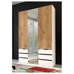 Kleiderschrank wimex "Level by fresh to go", weiß (weiß, plankeneichefarben), B:150cm H:216cm T:58cm, Schränke, mit Spiegeltüren und Schubladen