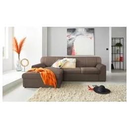 Ecksofa DOMO collection "Topper L-Form" Sofas Gr. B/H/T: 245cm x 78cm x 155cm, Struktur fein, Recamiere links, Mit Bettfunktion, braun mit Recamiere, wahlweise Schlaffunktion