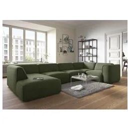 Wohnlandschaft RAUM.ID "Merid U-Form" Sofas Gr. B/H/T: 367cm x 70cm x 206cm, Samtcord, Ottomane links, grün als Modul oder separat verwendbar, für individuelle Zusammenstellung