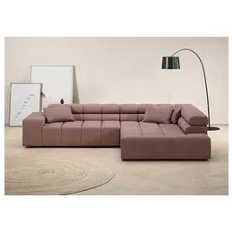 Ecksofa Inosign "Ancona incl. Kopfteilverstellung, Zierkissen Breite 319cm, L-Form" Sofas Gr. B/H/T: 319cm x 70cm x 215cm, Feincord, Recamiere rechts, mit Sitztiefenverstellung, rosa (altrosa) wahlweise motorische Sitztiefenverstellung, auch in Cord + Easy Care