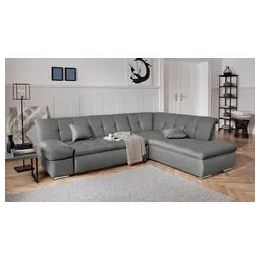 Ecksofa DOMO collection "Mona L-Form" Sofas Gr. B/H/T: 271cm x 80cm x 213cm, Struktur fein, Ottomane rechts, mit Bettfunktion-ohne Armlehnenfunktion, grau (steel) wahlweise mit Bett- und Armlehnfunktion