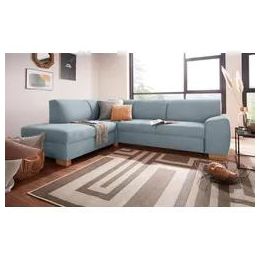 Ecksofa DOMO collection "Incanto L-Form" Sofas Gr. B/H/T: 260cm x 81cm x 195cm, Feinstruktur, Ottomane links, ohne Funktion, blau (eisblau) wahlweise mit Bettfunktion